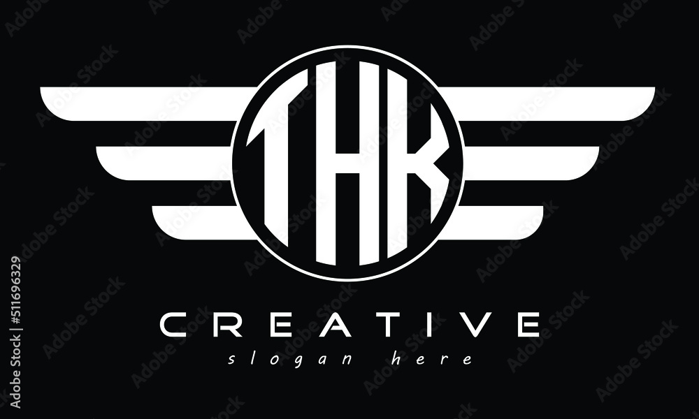 THK three letter circle with wings logo design vector template ...