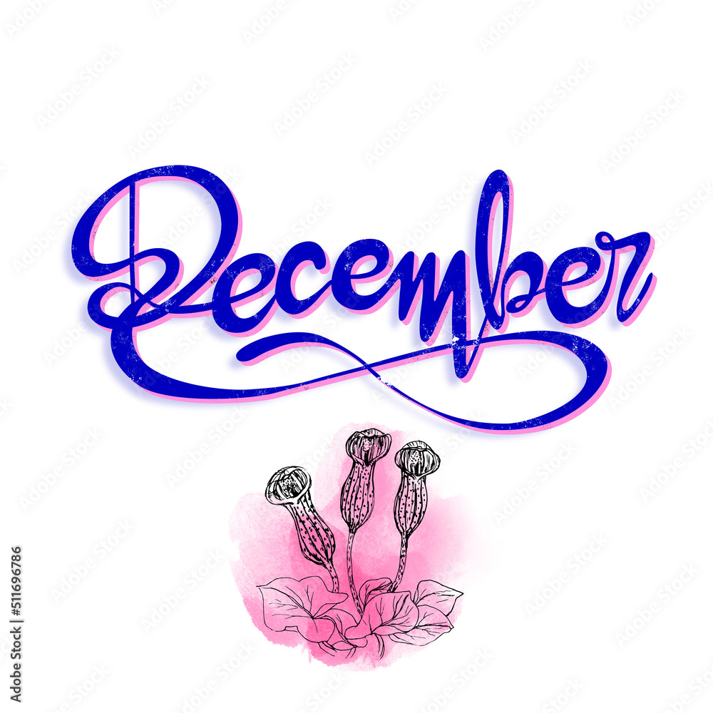 Cartel tipo Lettering "December". Letrero de letras escritas a mano con ...