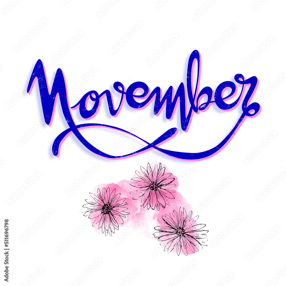 Cartel tipo Lettering "November". Letrero de letras escritas a mano con ...