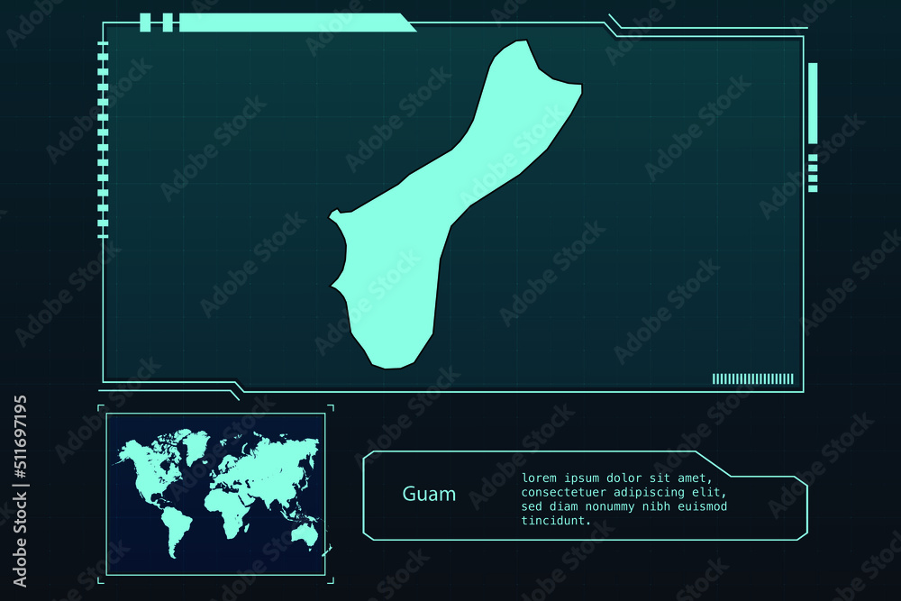 Guam Map Futuristic infographic Map element collection background Stock ...