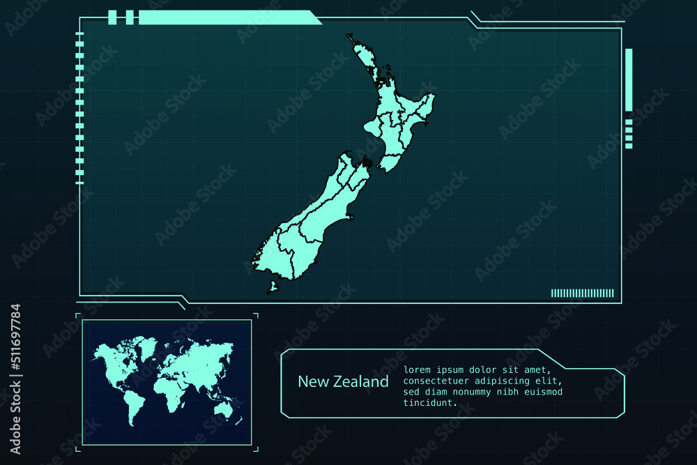 New Zealand Map Futuristic infographic Map element collection ...