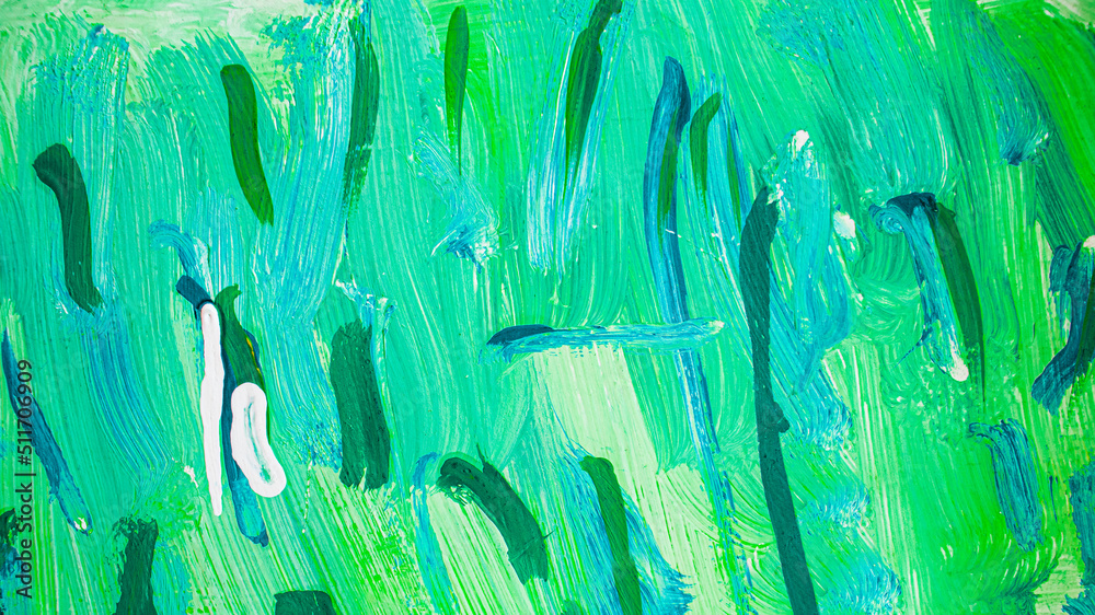 shades of green, drawing with paints in a green palette, brush strokes ...