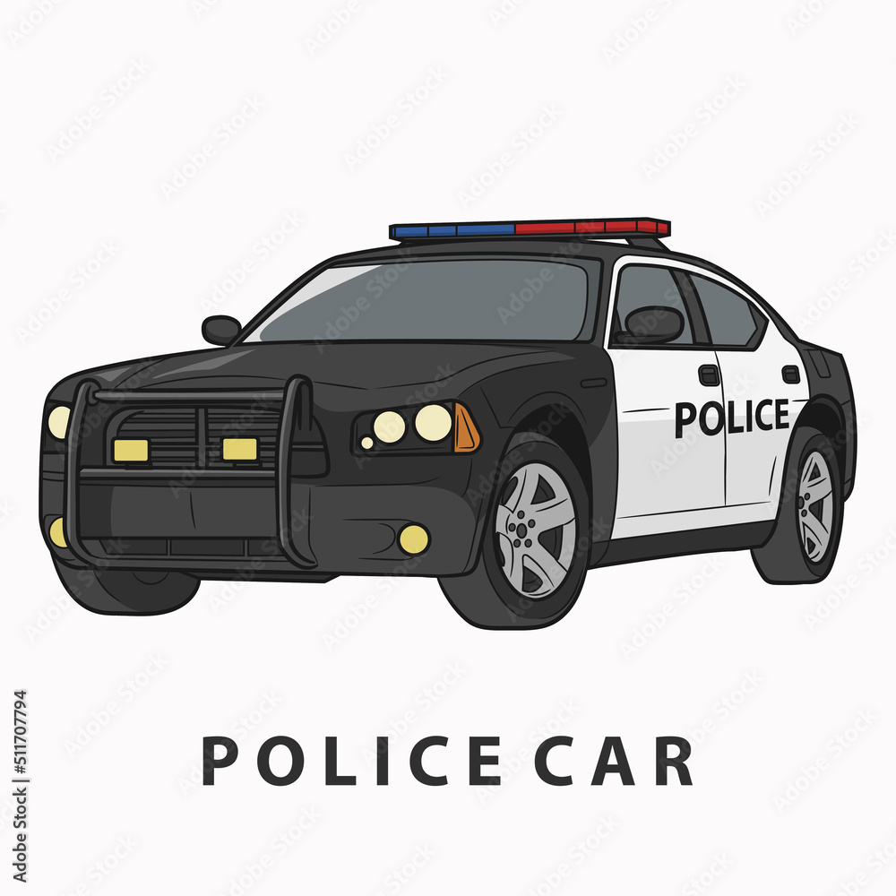 Black police car. City patrol transport on the white background. Stock ...