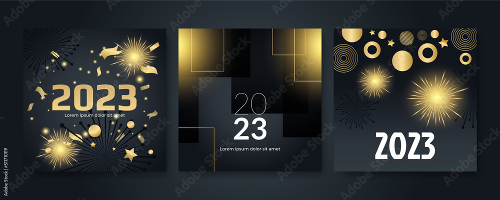 Happy new 2023 year elegant gold text with light. Minimal text template ...
