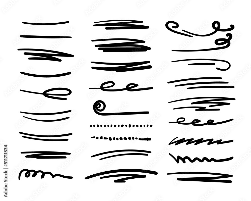 Handmade lines set, brush lines, underlines. Hand-drawn collection of ...