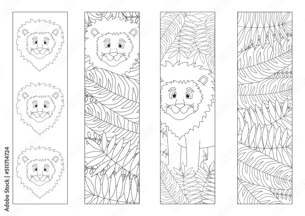 Coloring bookmarks for kids with the lion. Cute animal and jungle ...