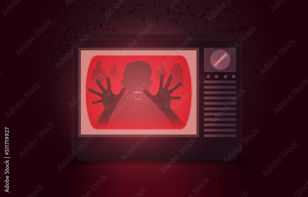 Vecteur Stock Evil spirit of revenge trapped in the vintage television ...