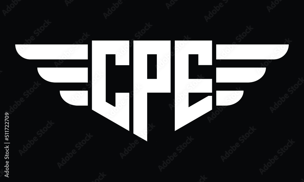 CPE three letter logo, creative wings shape logo design vector template ...