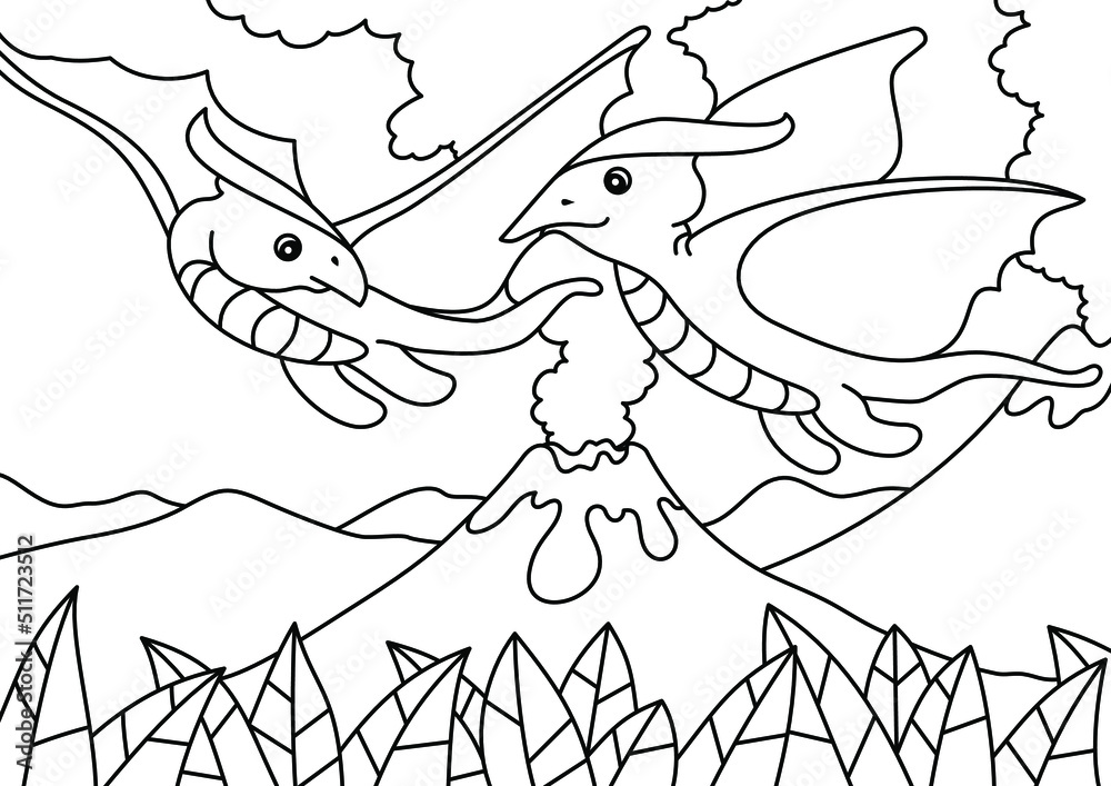 Dino coloring page for kids vector Stock Vector | Adobe Stock