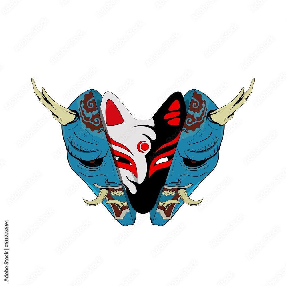 Oni Devil and Kitsune Traditional Japanese Demon Mask with Venom on ...