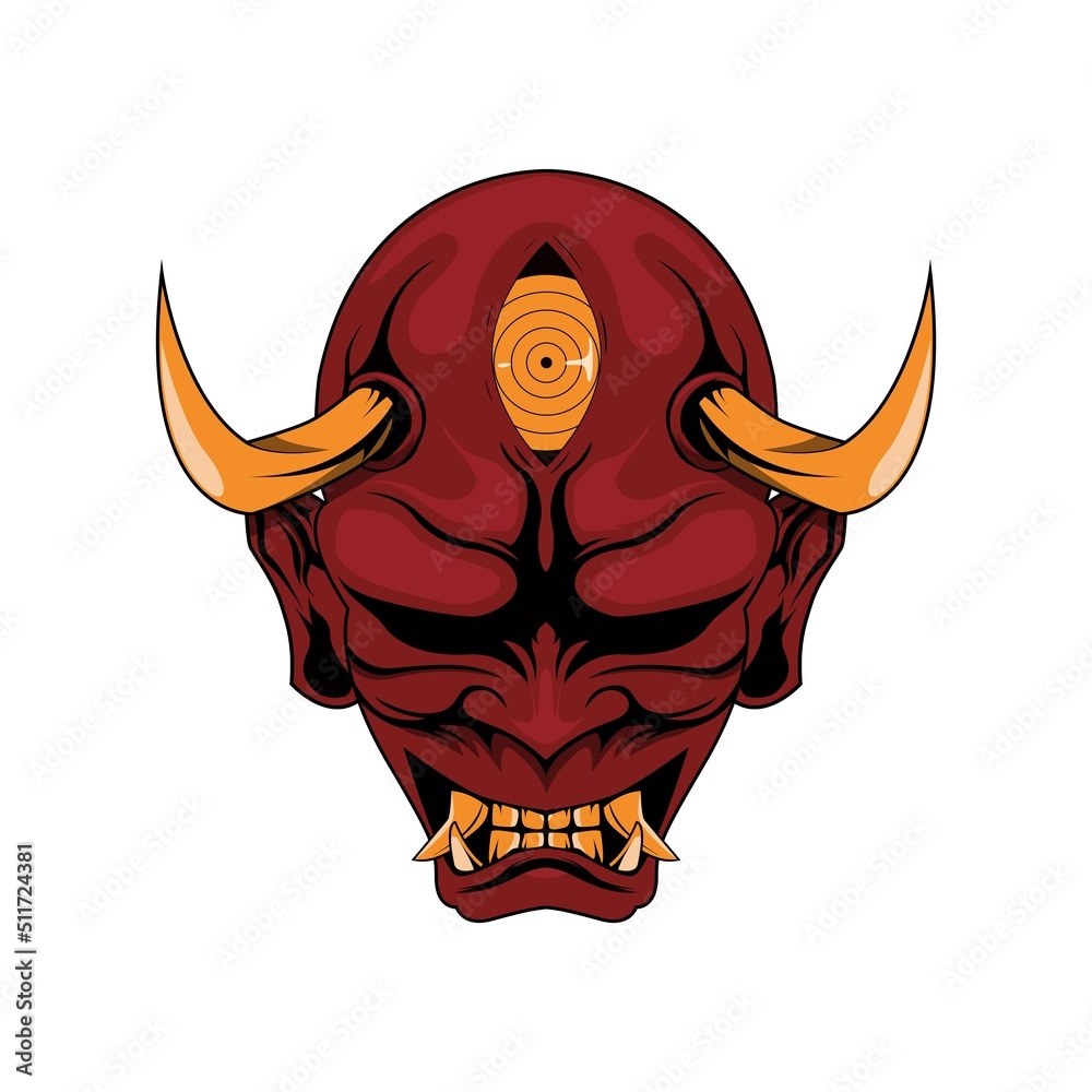 Oni Traditional Japanese Demon Mask With Red Skin,Gold Eyes and Gold ...