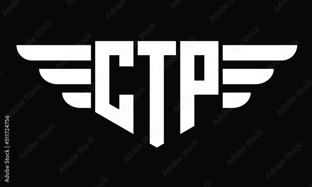 CTP three letter logo, creative wings shape logo design vector template ...