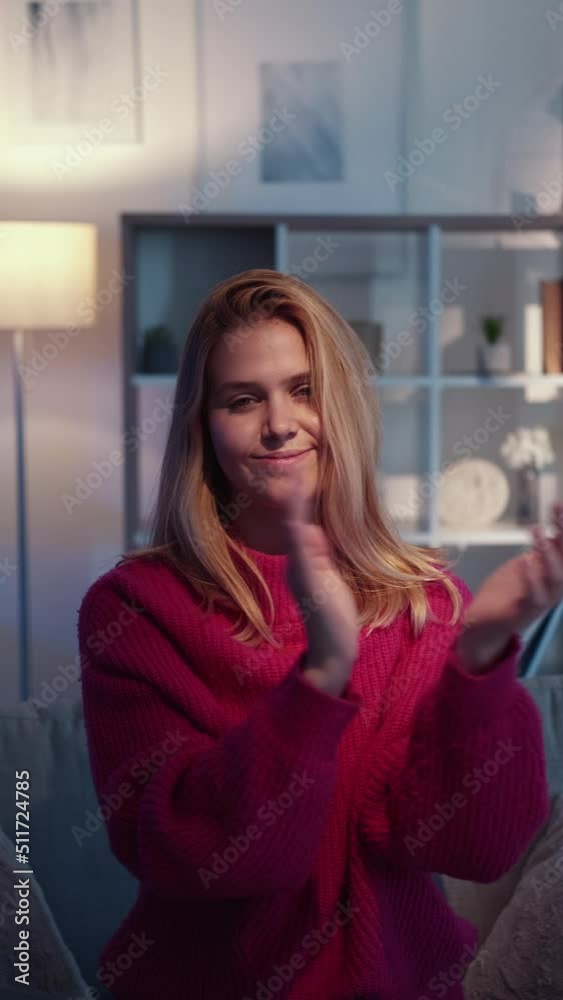 Bravo applause. Supportive woman. Meme expression. Happy lady clapping ...