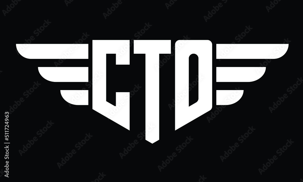CTO three letter logo, creative wings shape logo design vector template ...