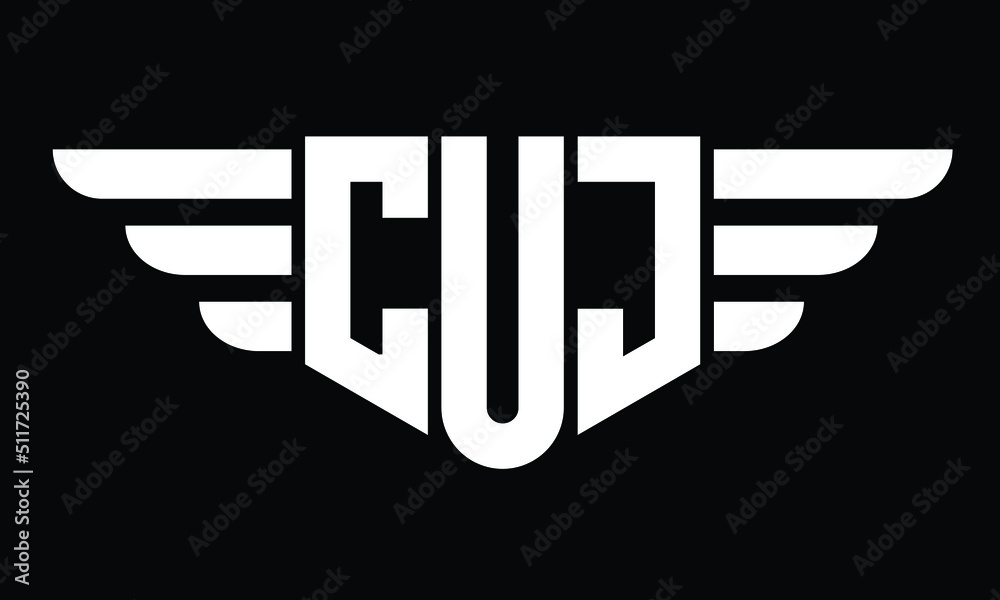 CUJ three letter logo, creative wings shape logo design vector template ...
