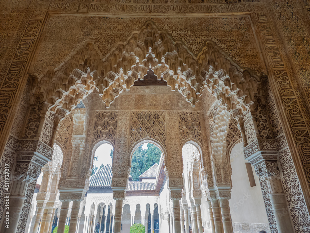 A walk on inside the magnificent Alhambra in Granada, Andalucia, Spain ...