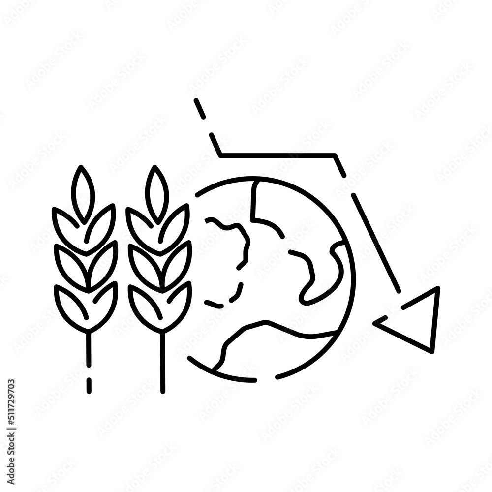 Global food crisis world line icon. Grain, wheat or cornflour. Hunger ...