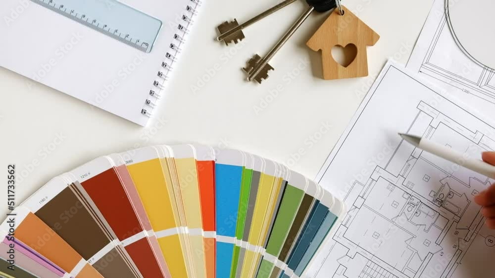 Hands choosing Colors of Interior Design from the Color Guide ...