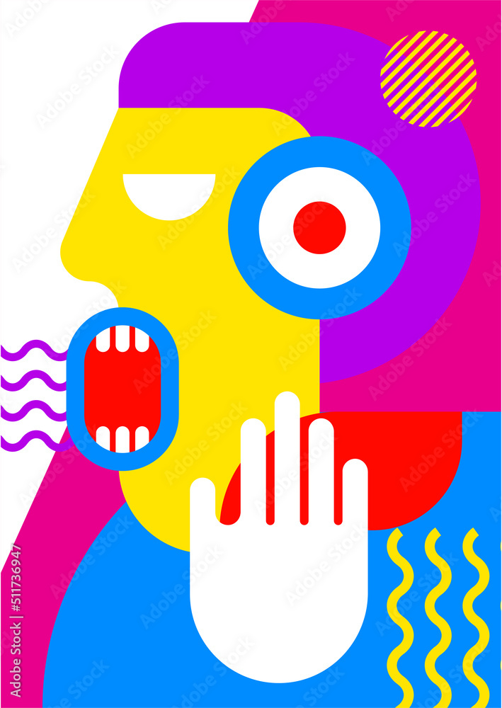 Abstract pop art collage surrealism face design vector illustration ...