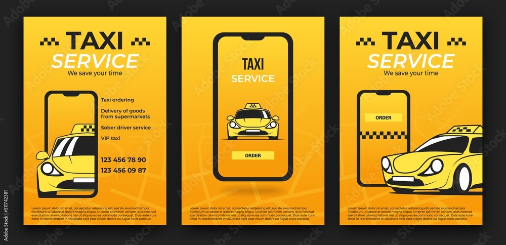 Taxi poster. Car race service flyer or sport banner layout. Delivery ad ...
