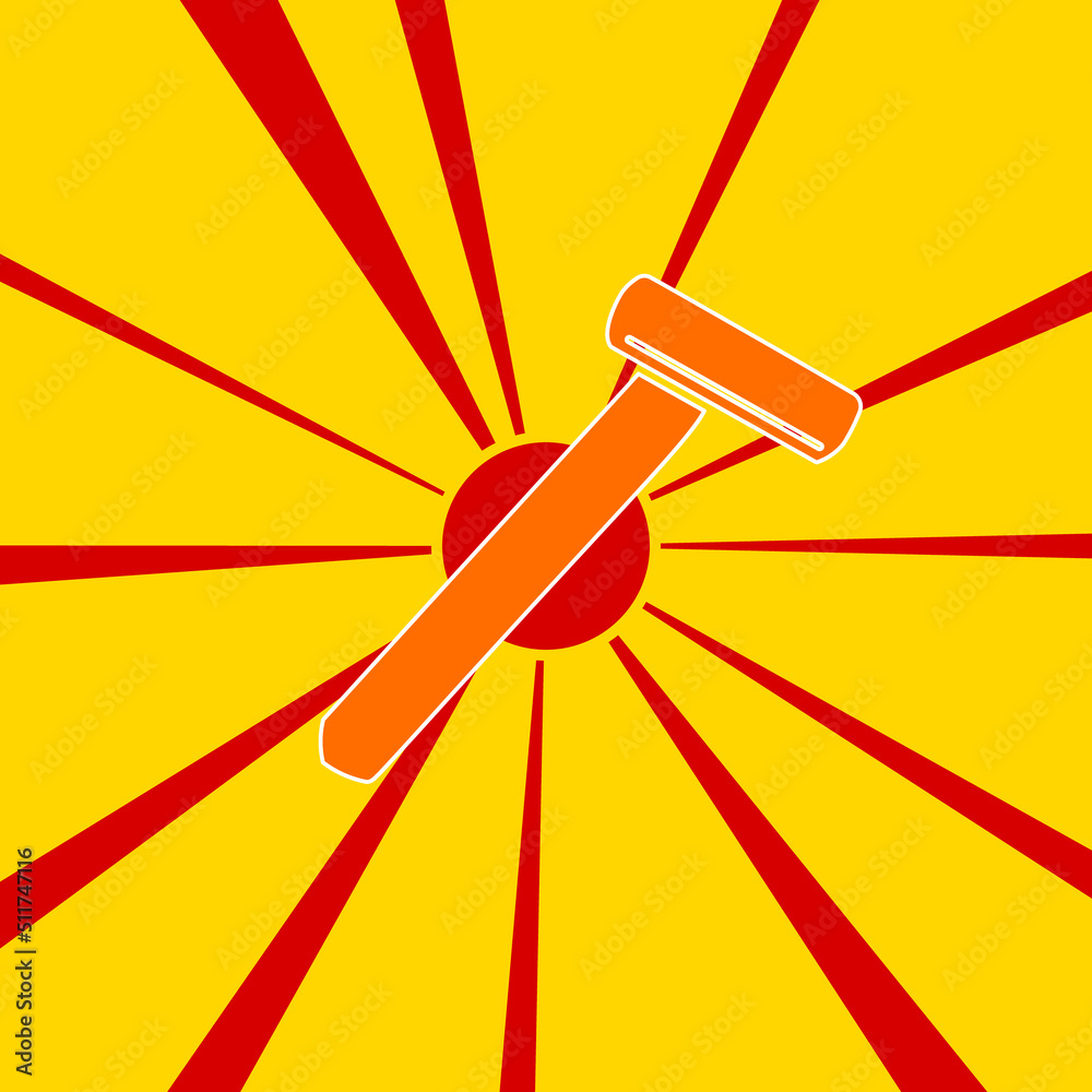 Mens razor symbol on a background of red flash explosion radial lines ...