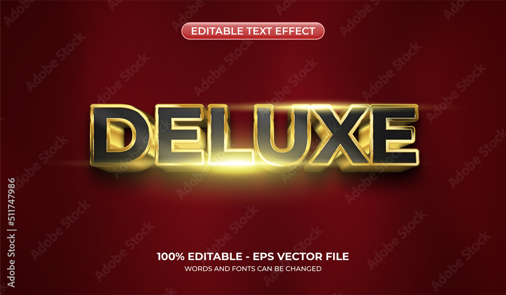 3d deluxe text effect. Editable glossy black and gold text effect with dark red background Stock ...