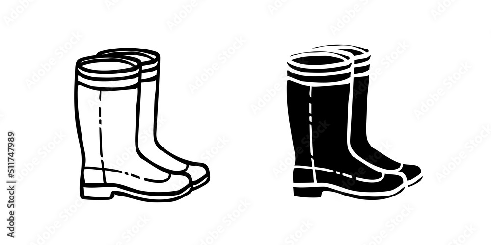 Rubber boot line icon set. Wellington rain boots. Vector sketch ...