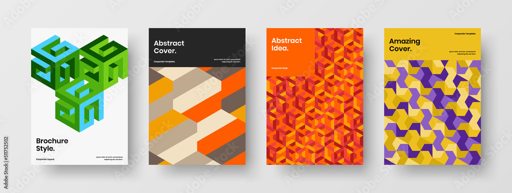 Minimalistic mosaic shapes catalog cover concept set. Bright flyer ...