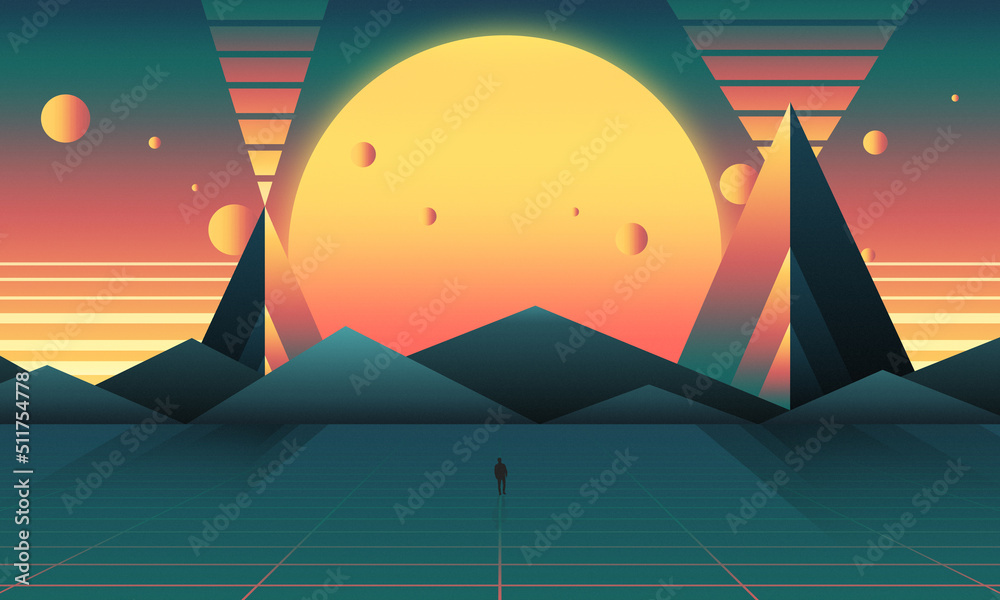 Synthwave and retrowave background, vaporwave 80's landscape ...