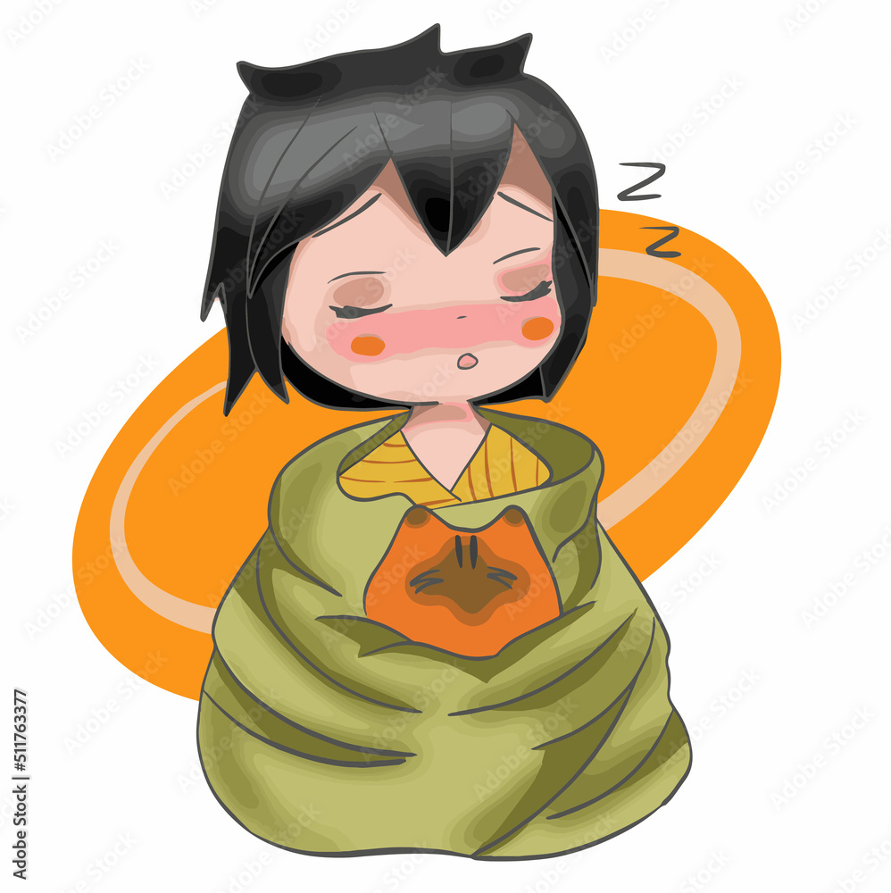 Cute anime girl, sleep sweetly in anime style, comic book cartoon ...