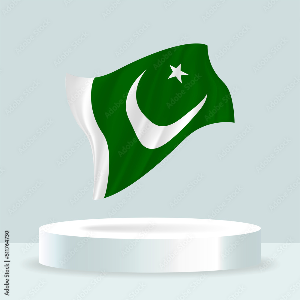 Pakistan flag. 3d rendering of the flag displayed on the stand. Waving ...