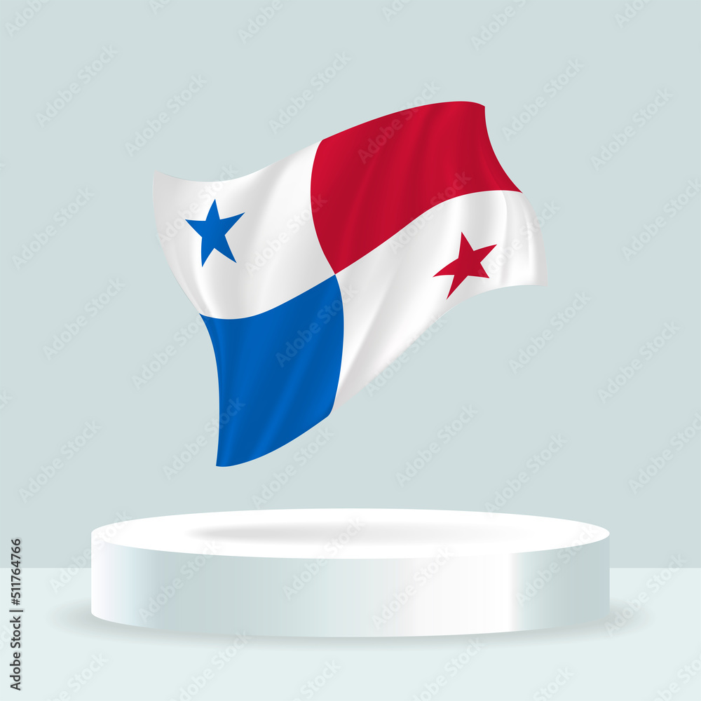 Panama flag. 3d rendering of the flag displayed on the stand. Waving ...