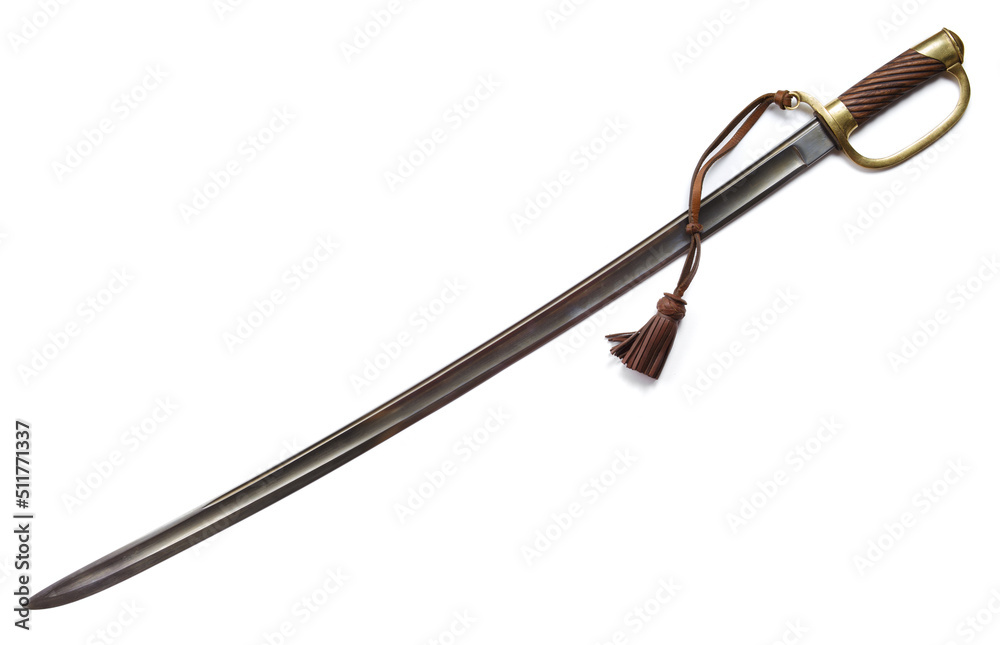 Antique cavalry saber on white background. The end of the 19th century ...