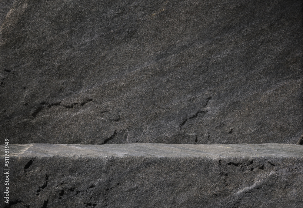Empty stone podium for display product. Black stone slabs. 3d ...