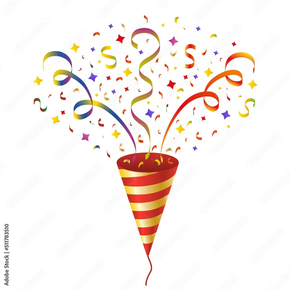 Exploding party popper with confetti . Isolated vector illustration ... Exploding party popper with confetti . Isolated vector illustration ...