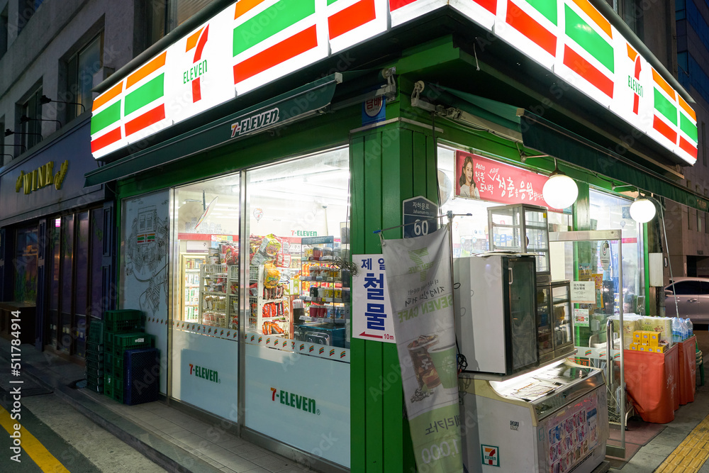 SEOUL, SOUTH KOREA - CIRCA MAY, 2017: 7-Eleven convenience store in ...