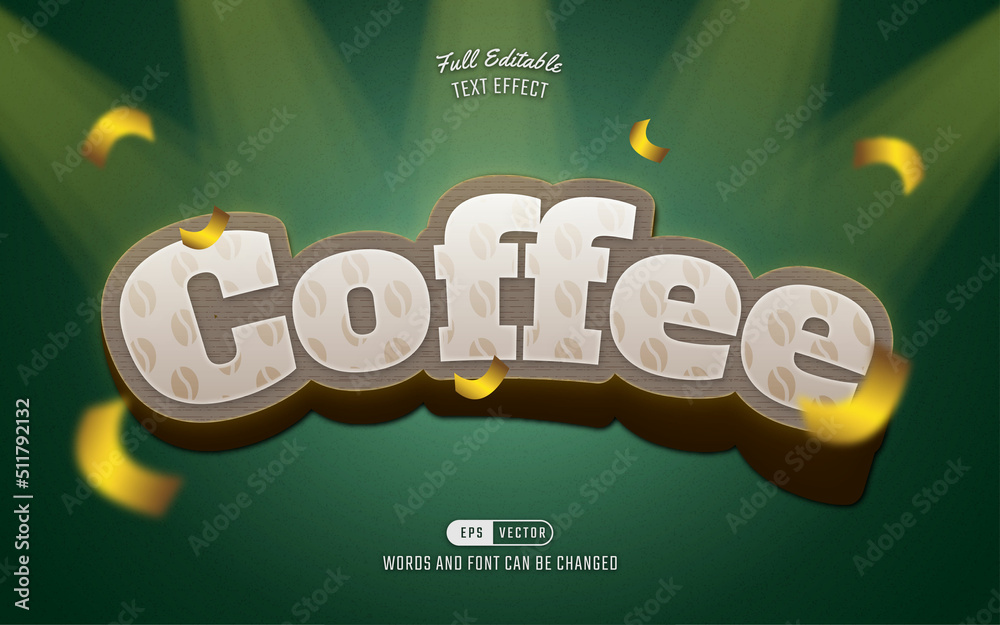 Editable 3D Text Effect Coffee with Green Gradient Background Stock ...