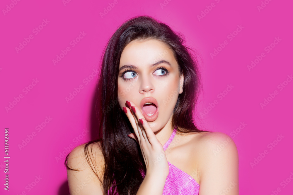 Shocked face of surprised young woman. Funny female shocked face ...