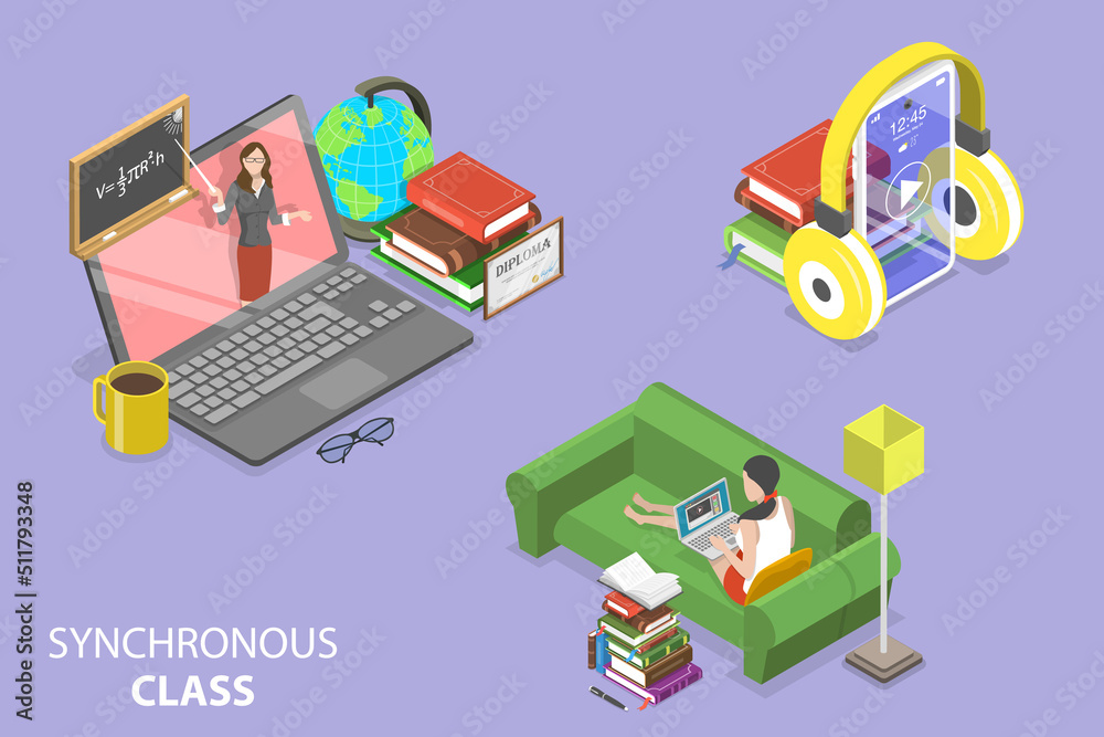 3D Isometric Flat Vector Conceptual Illustration of Synchronous Class ...