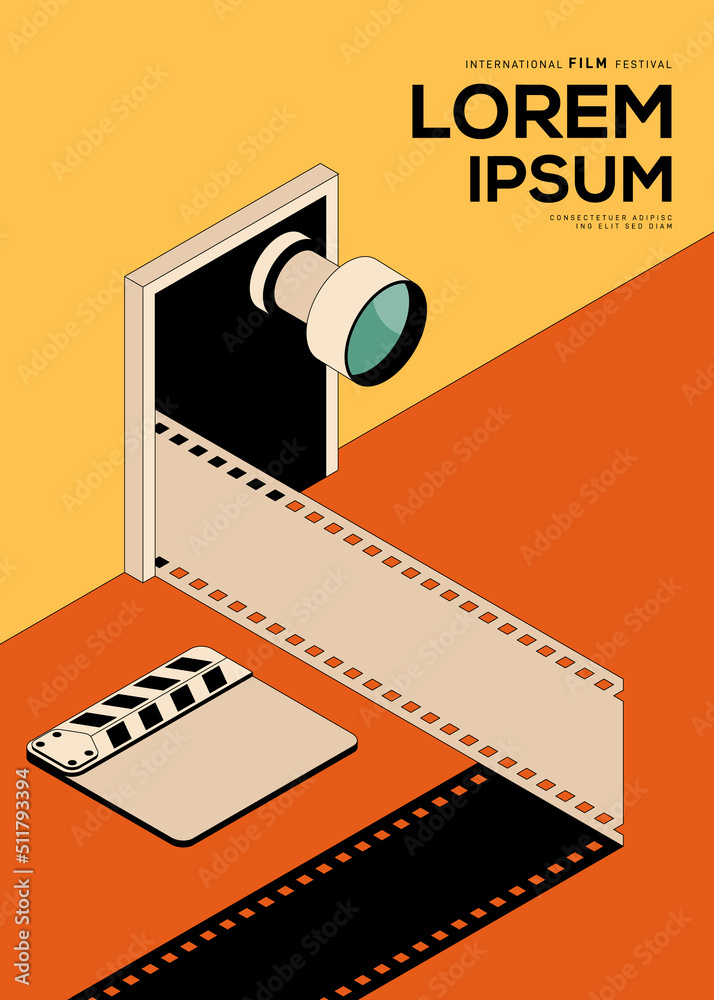 Movie poster design template background with vintage film camera Stock ...