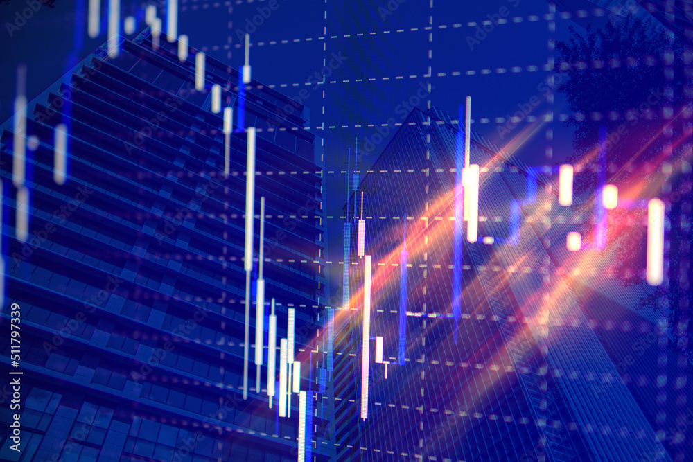 Foto de Multiple exposures of high-rise business building and stock ...