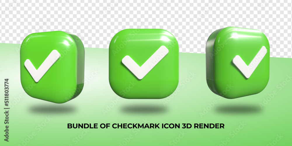 3D render check mark symbol icon green, transparent, PNG Stock Vector ...