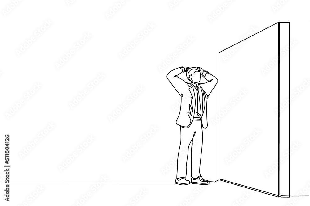 Single continuous line drawing businessman standing and confused in ...