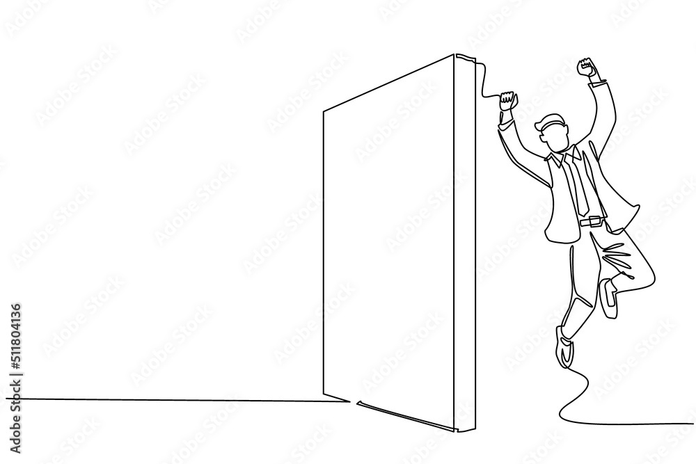 Single continuous line drawing businessman managed to jump over the ...
