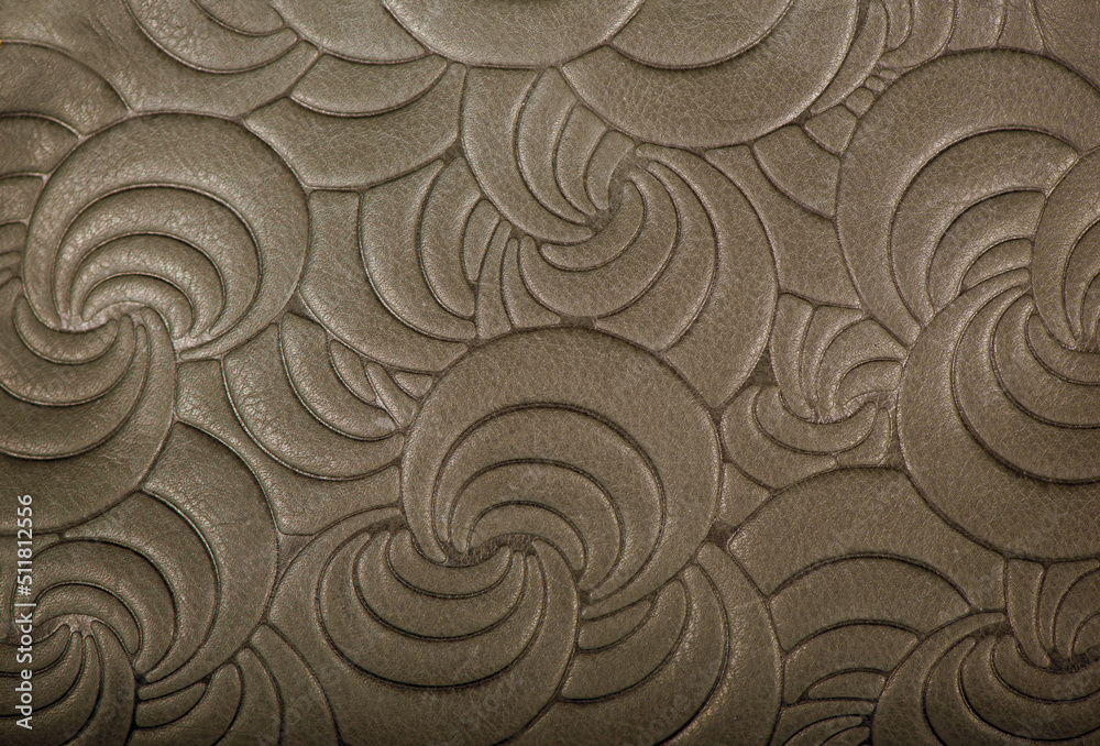 Texture of gray genuine leather with embossed floral trend pattern ...
