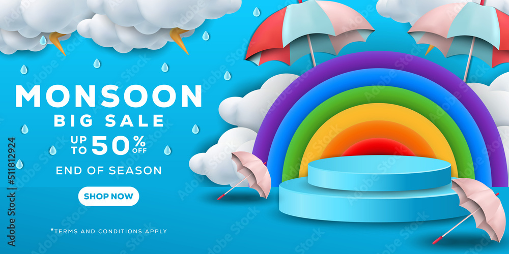 monsoon big sale promotion banner poster with a podium for displaying ...