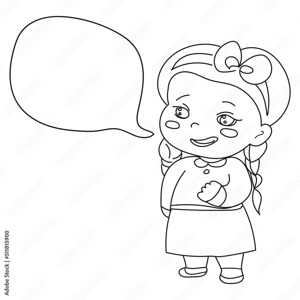 Girl, cute chibi character with speech bubble. Place for your text ...