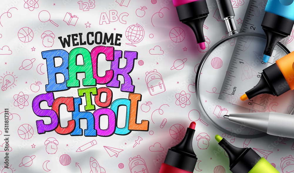 Welcome back to school vector design. Back to school in colorful text ...