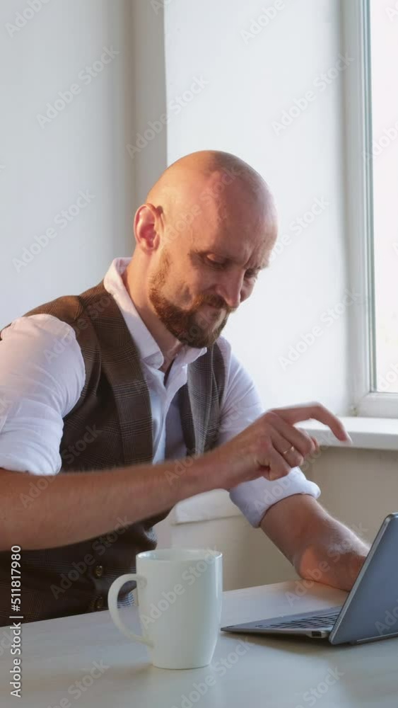Angry man. Work stress. Rage aggressive. Overworked furious guy typing ...