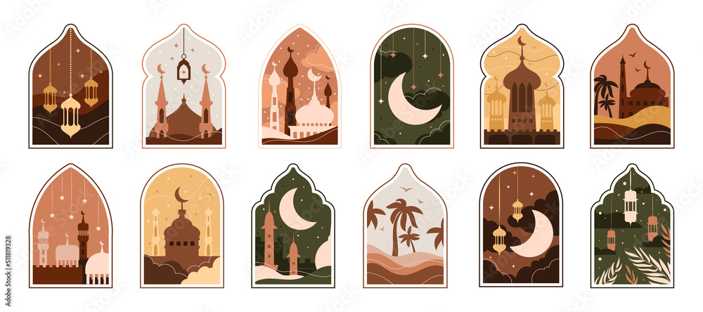 Ramadan Eid Mubarak. Modern Islamic pattern. Ramzan post art with Boho ...